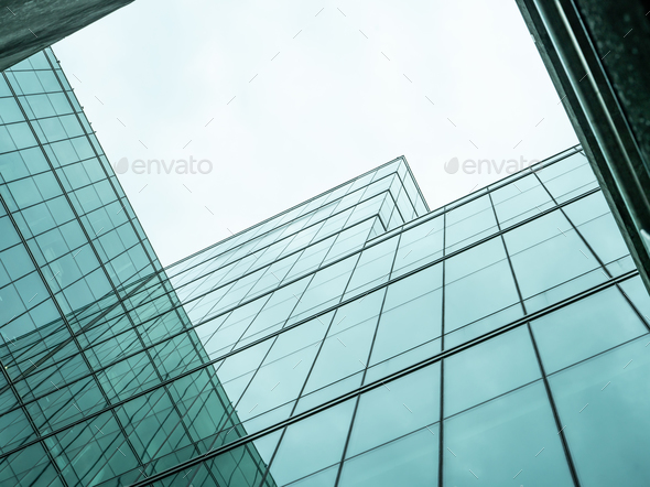 Modern sustainable green glass office building. Exterior view of ...