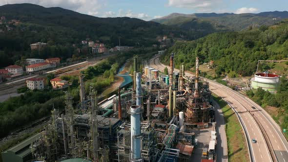 Modern Powerful Oil Refinery Complex in the Mountains, Stock Footage