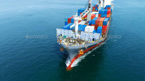 Cargo container Ship, cargo maritime ship with contrail in the ocean ...