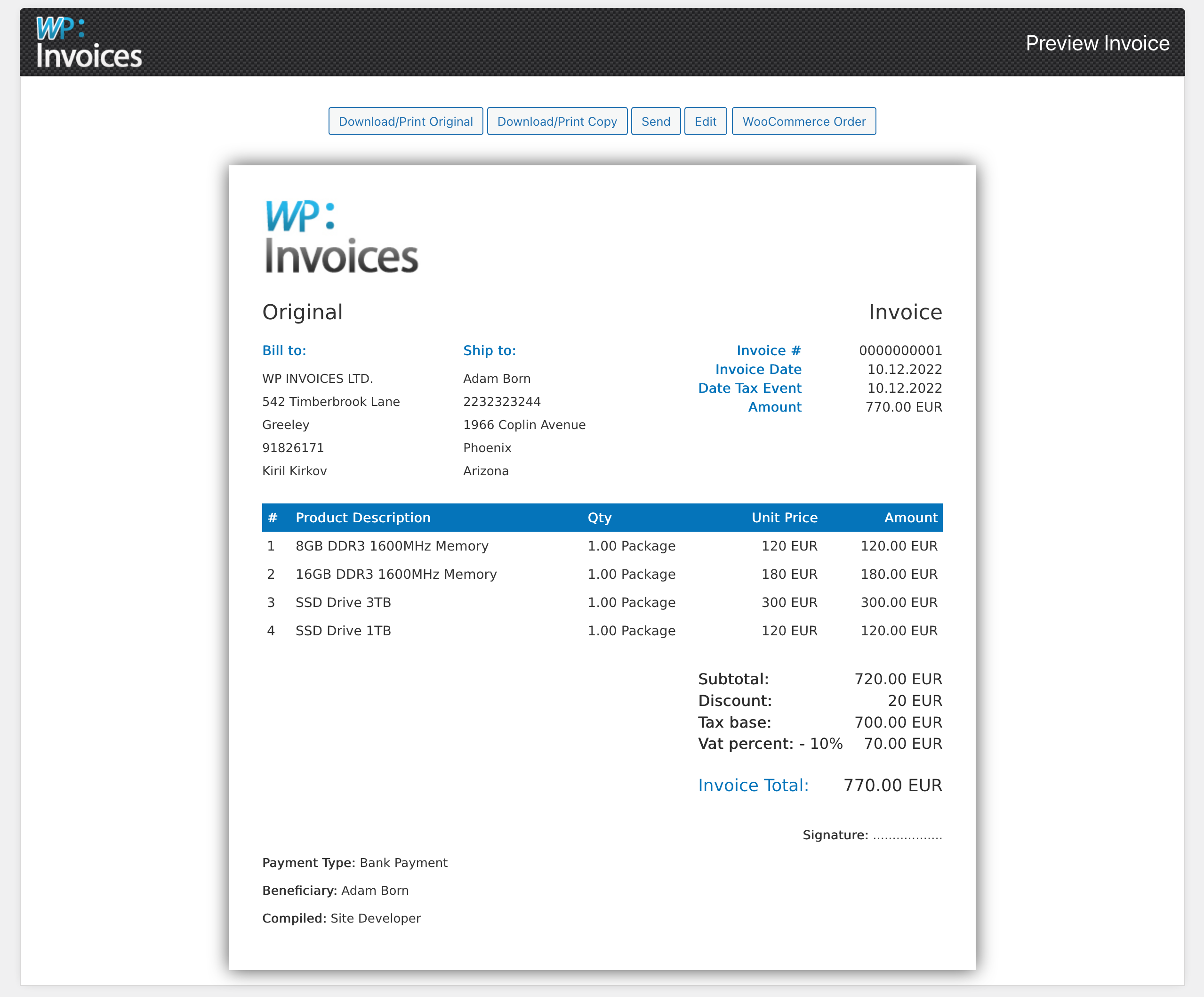 WP Invoices - PDF Electronic Invoicing System by kirilkirkov | CodeCanyon