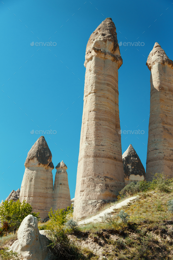 Unique geological formations in Love Valley in Cappadocia. Popular ...