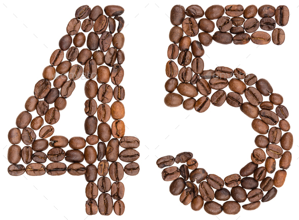 Arabic numeral 45, forty five, from coffee beans, isolated on white ...
