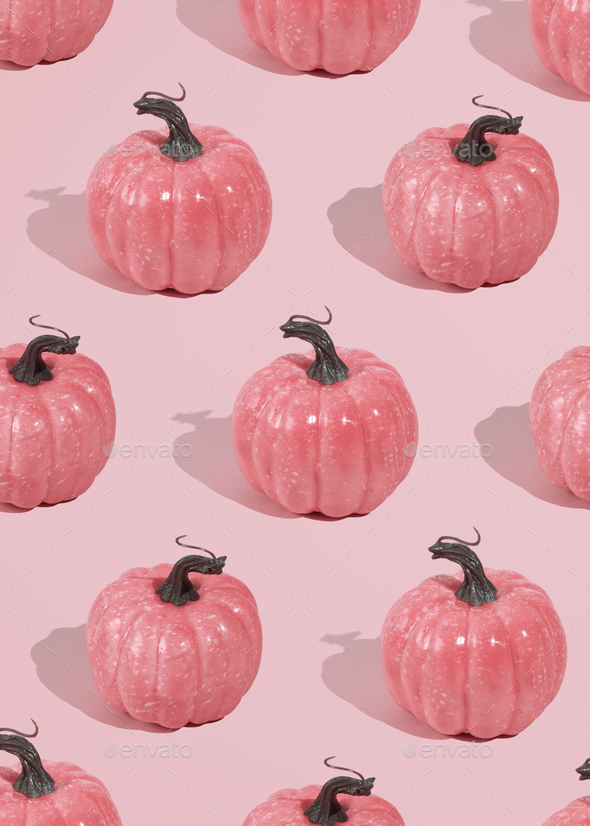 Creative pattern of pink pumpkins on pink background. Halloween concept ...