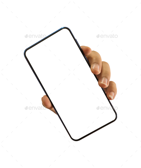 Smartphone mockup on transparent background, PNG file Format. Hand ...