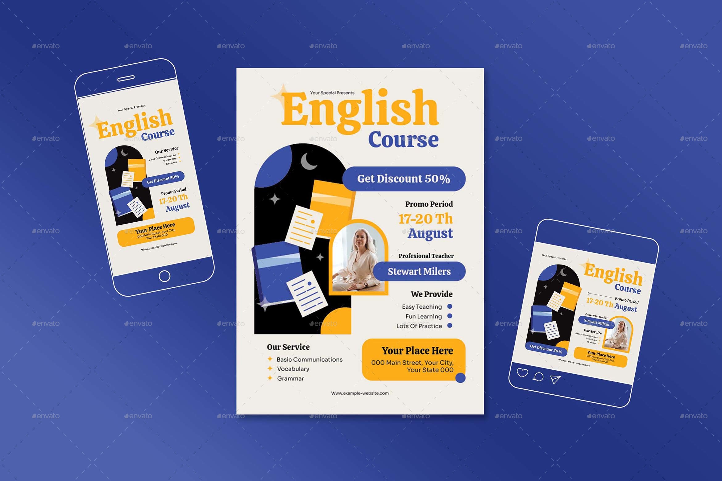 English Course Flyer Set, Print Templates | GraphicRiver