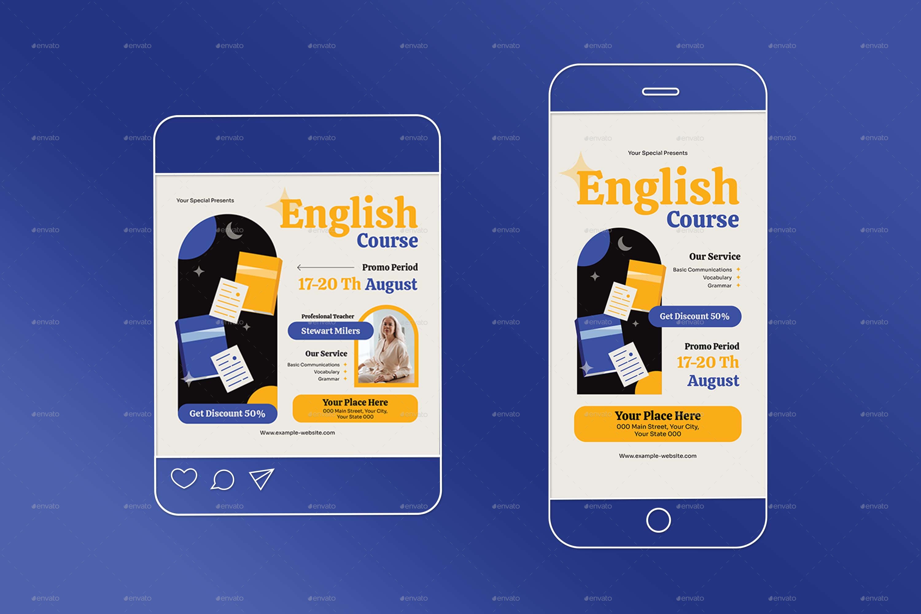English Course Flyer Set, Print Templates | GraphicRiver