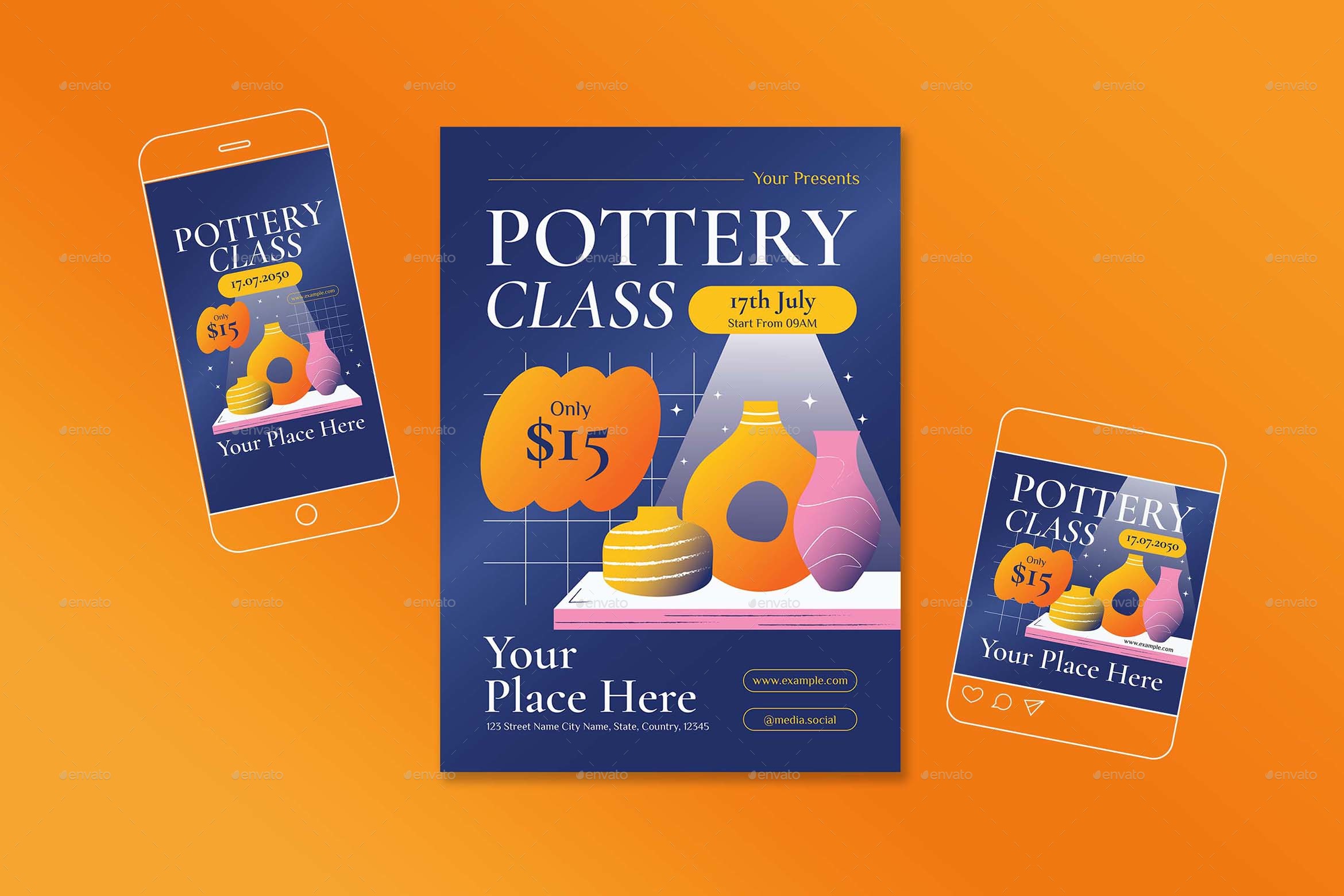 Flat Blue Gradient Pottery Class Flyer Set, Print Templates | GraphicRiver
