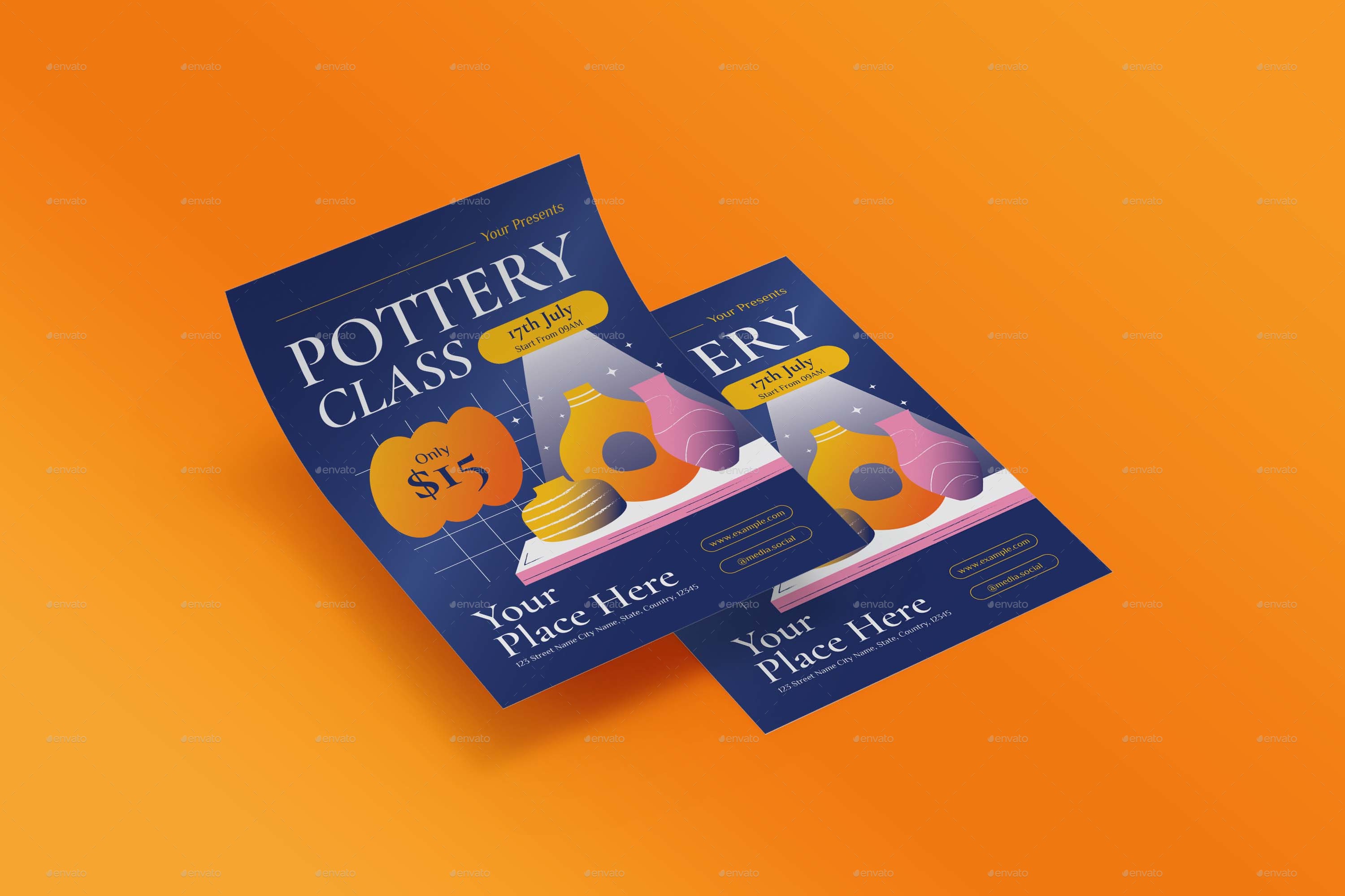 Flat Blue Gradient Pottery Class Flyer Set, Print Templates | GraphicRiver