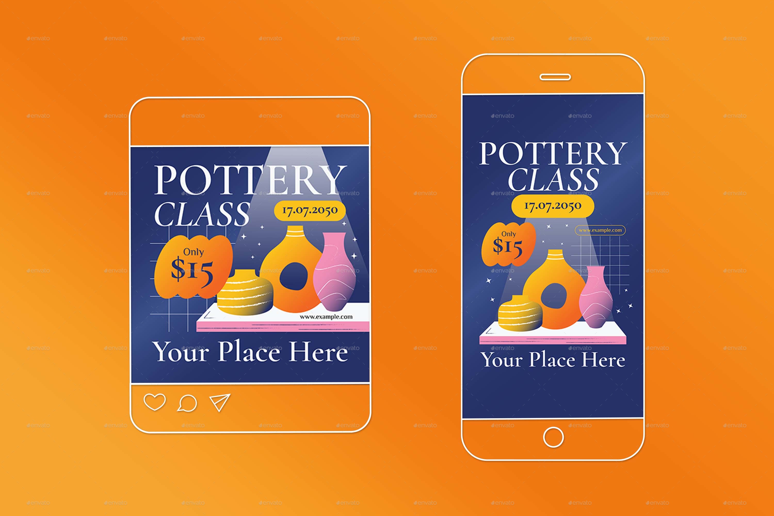 Flat Blue Gradient Pottery Class Flyer Set, Print Templates | GraphicRiver