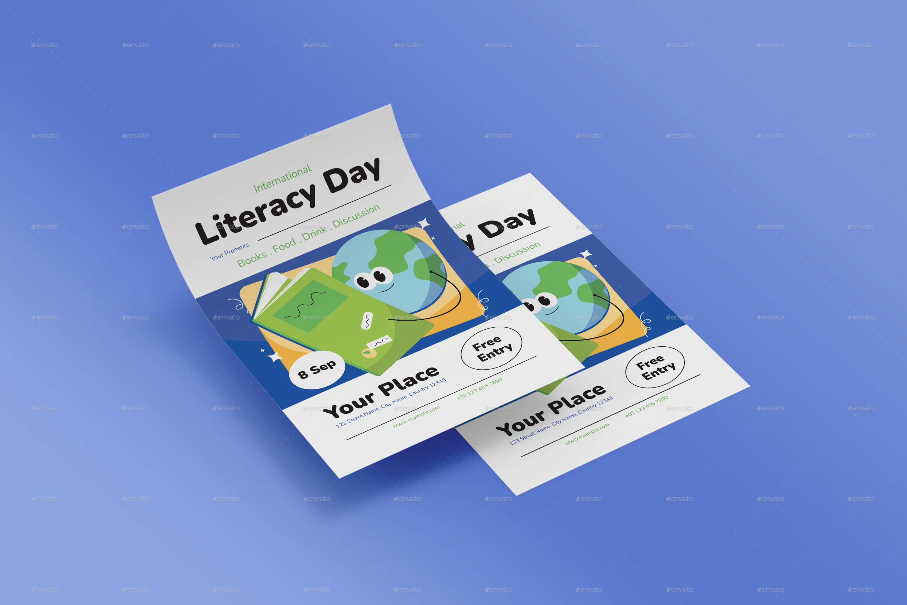 Blue Literacy Day Flyer, Print Templates | GraphicRiver