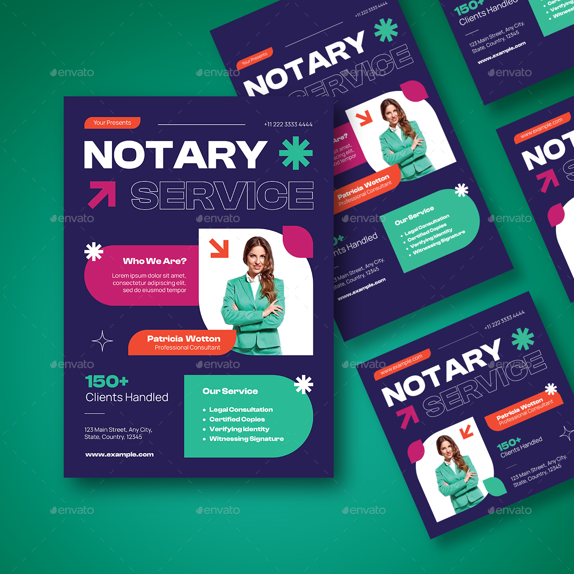 Purple Creative Notary Service Flyer Set, Print Templates | GraphicRiver