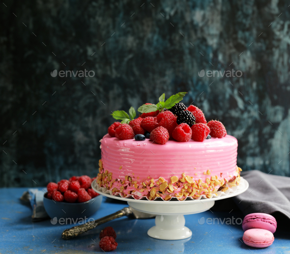 pink cake with fresh berries Stock Photo by Dream79 | PhotoDune