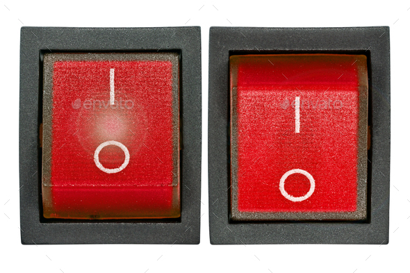 Red power switch, isolated on white background, with clipping path ...