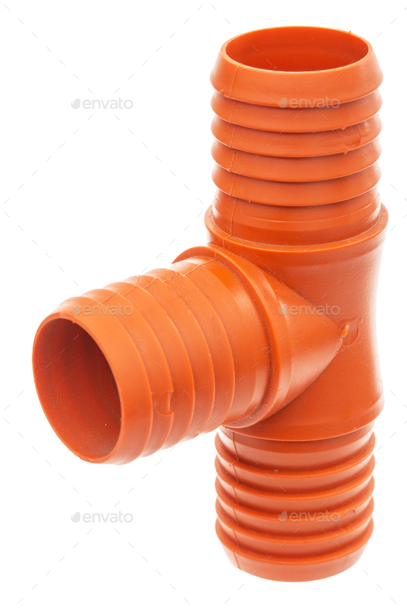 Tee made of plastic for the installation of water pipes, isolated on ...