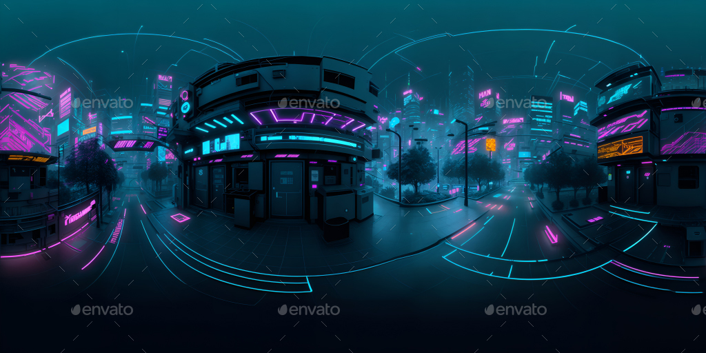 360 Degree Full Panorama of Cyberpunk Tron Street by FunE398 | 3DOcean