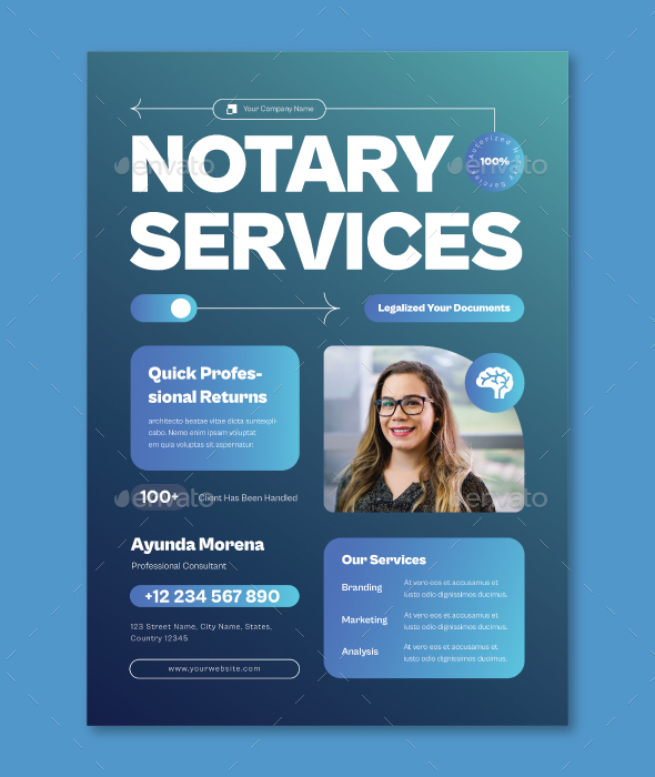 Notary Service Cyan Gradient Theme Flyer Set, Print Templates ...