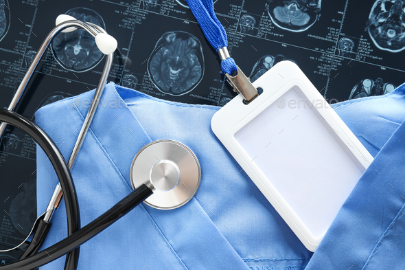 MRI scans or magnetic resonance imaging with a stethoscope and a blank ...