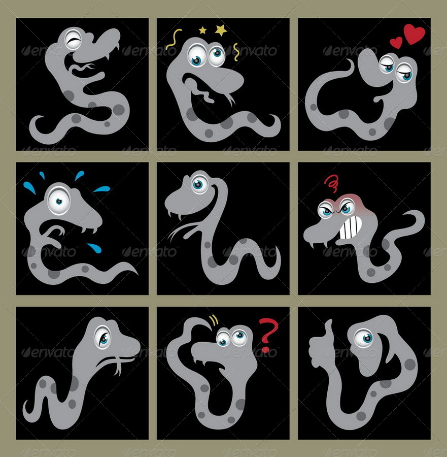 Avatars - Cartoon 9 Snakes Expression, Vectors | GraphicRiver