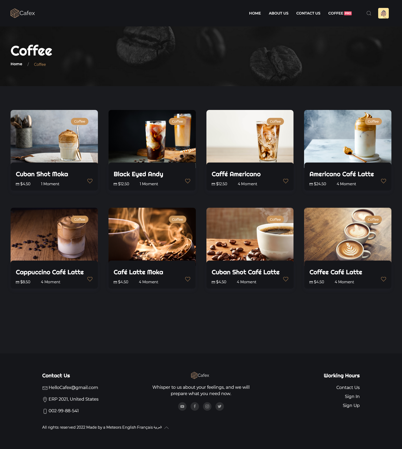 Cafex - Restaurants & Cafes Shop Script Theme by Meteros | CodeCanyon