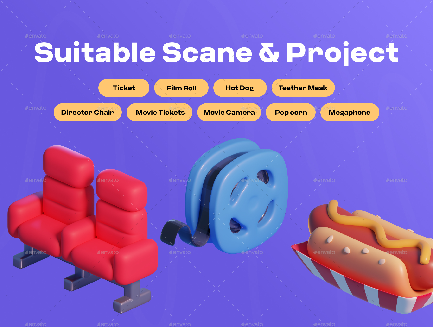 Movie & Cinema 3D icon Pack, Icons | GraphicRiver