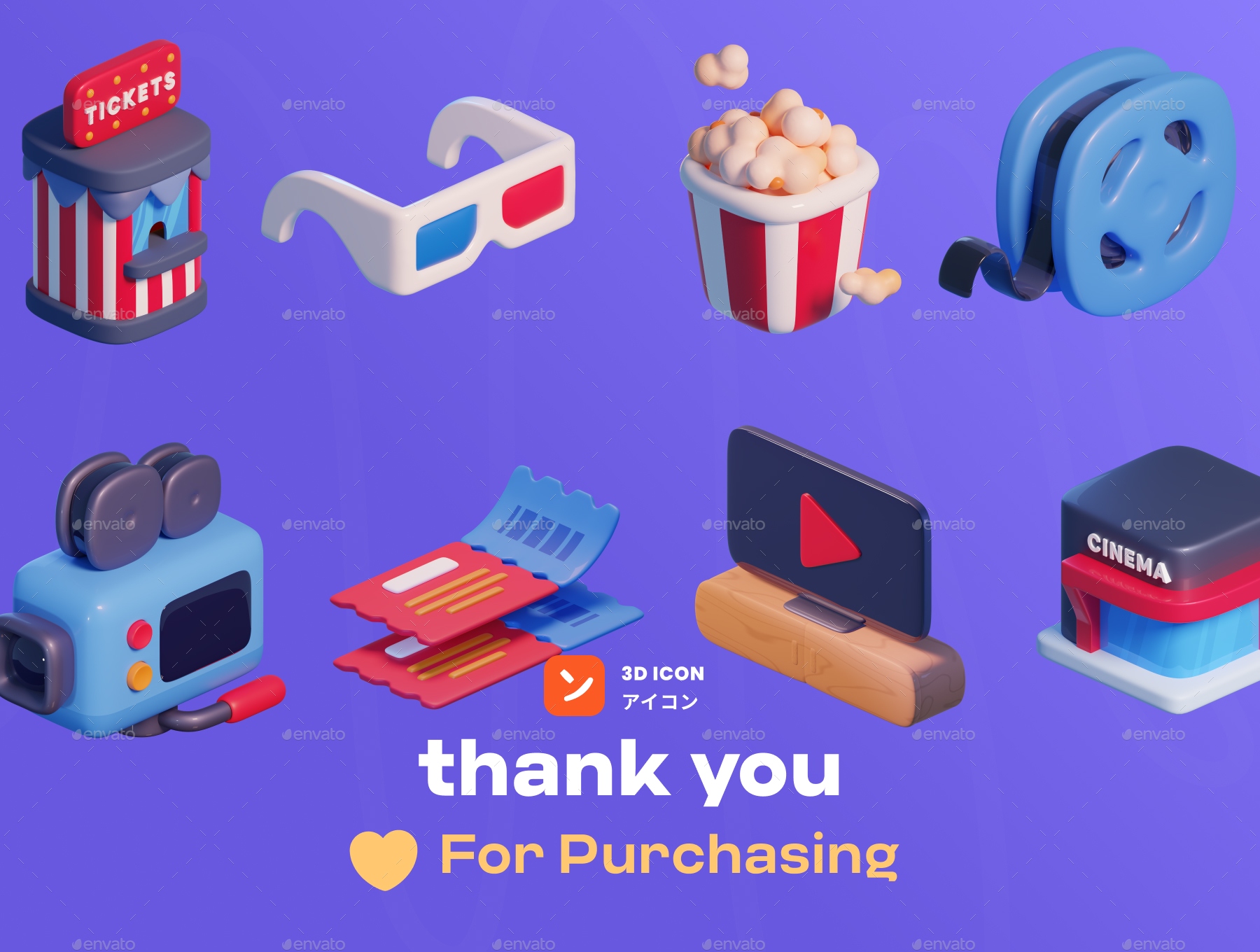 Movie & Cinema 3D icon Pack, Icons | GraphicRiver