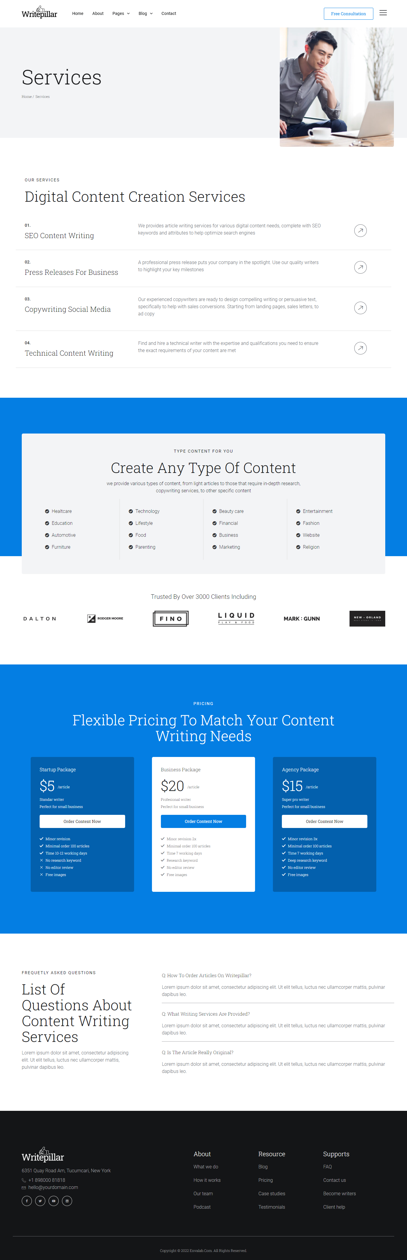 Writepillar - Content Writing Services Elementor Template Kit by envalab
