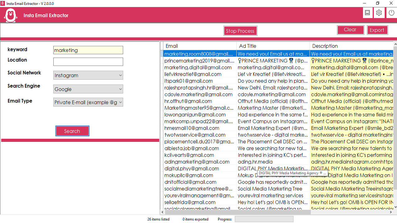 instagram email extractor and scraper by bhansalisoft | CodeCanyon