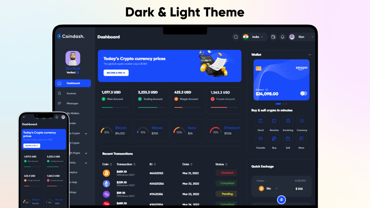 Coindash - Crypto Trading Admin Dashboard | Flutter Admin | Bank | FinPay | Finance | Digital ...