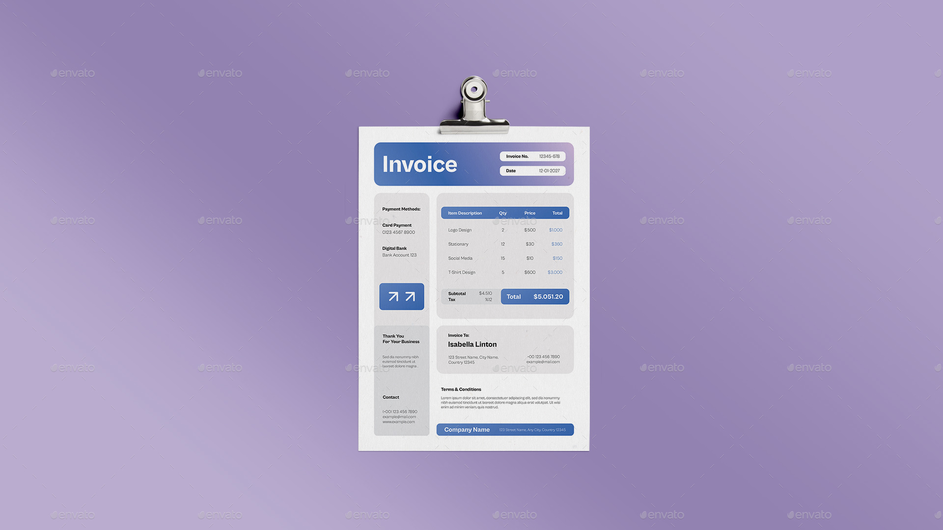 Blue Gradient Invoice, Print Templates | GraphicRiver