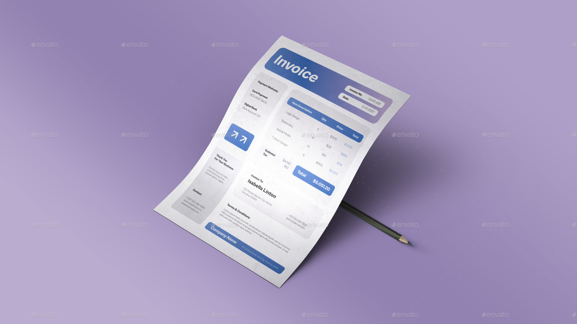 Blue Gradient Invoice, Print Templates | GraphicRiver