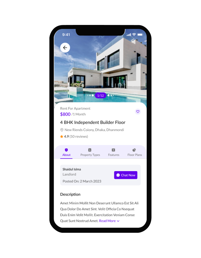 Rentpro-House, Property Rental & Selling Flutter App UI Kit by Acnoo
