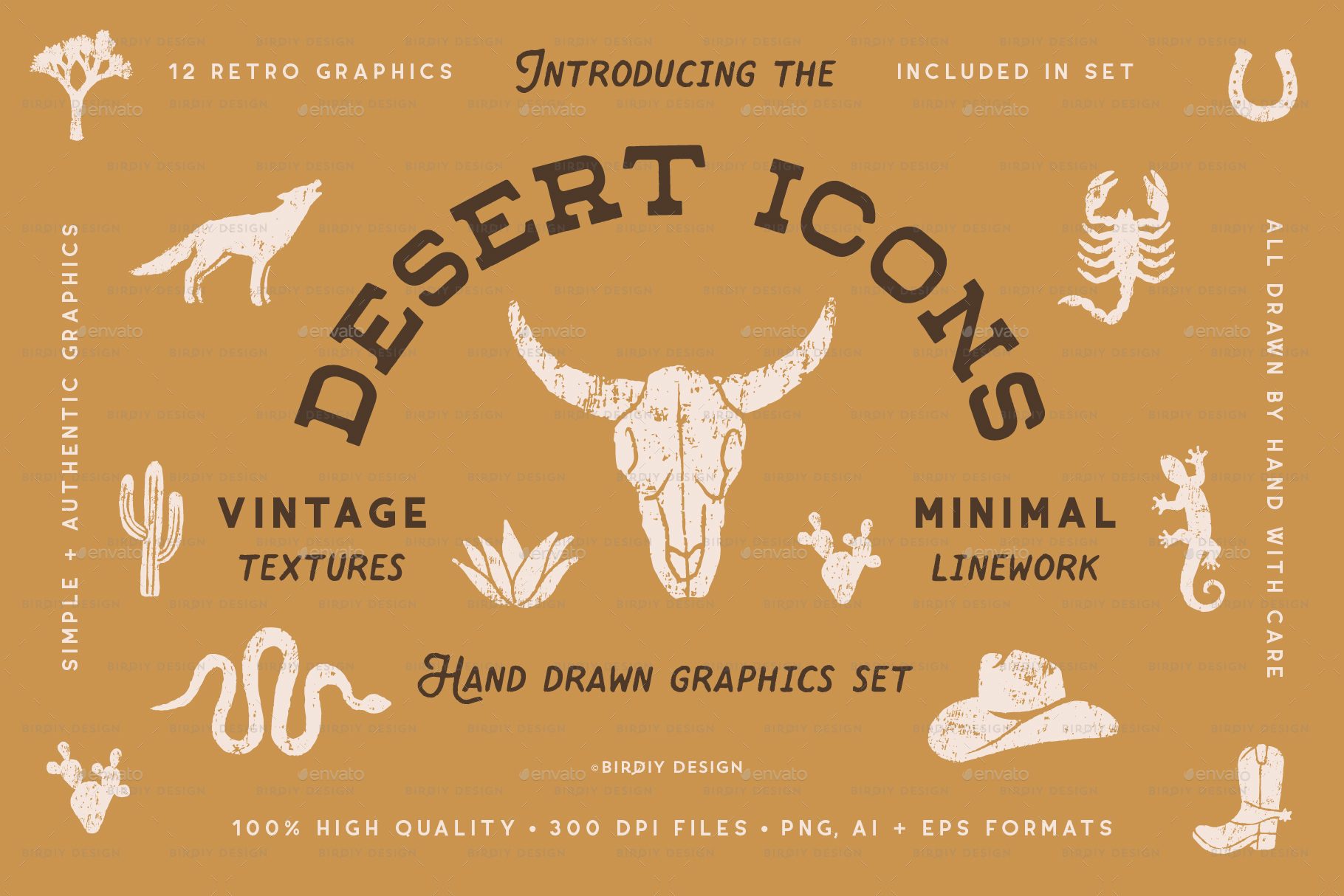 Desert Icons Hand Drawn Graphics Set, Icons | GraphicRiver