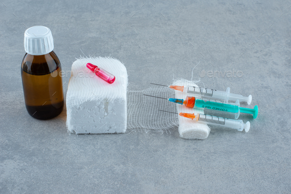 Medical ethanol with syringe on white background Stock Photo by 13people