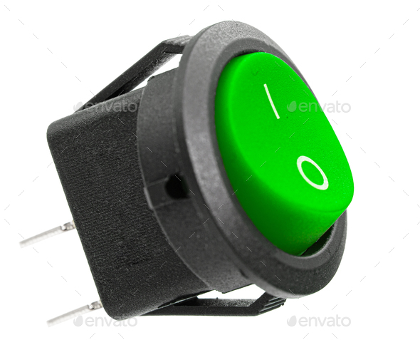 Green power switch, isolated on white background, with clipping path ...