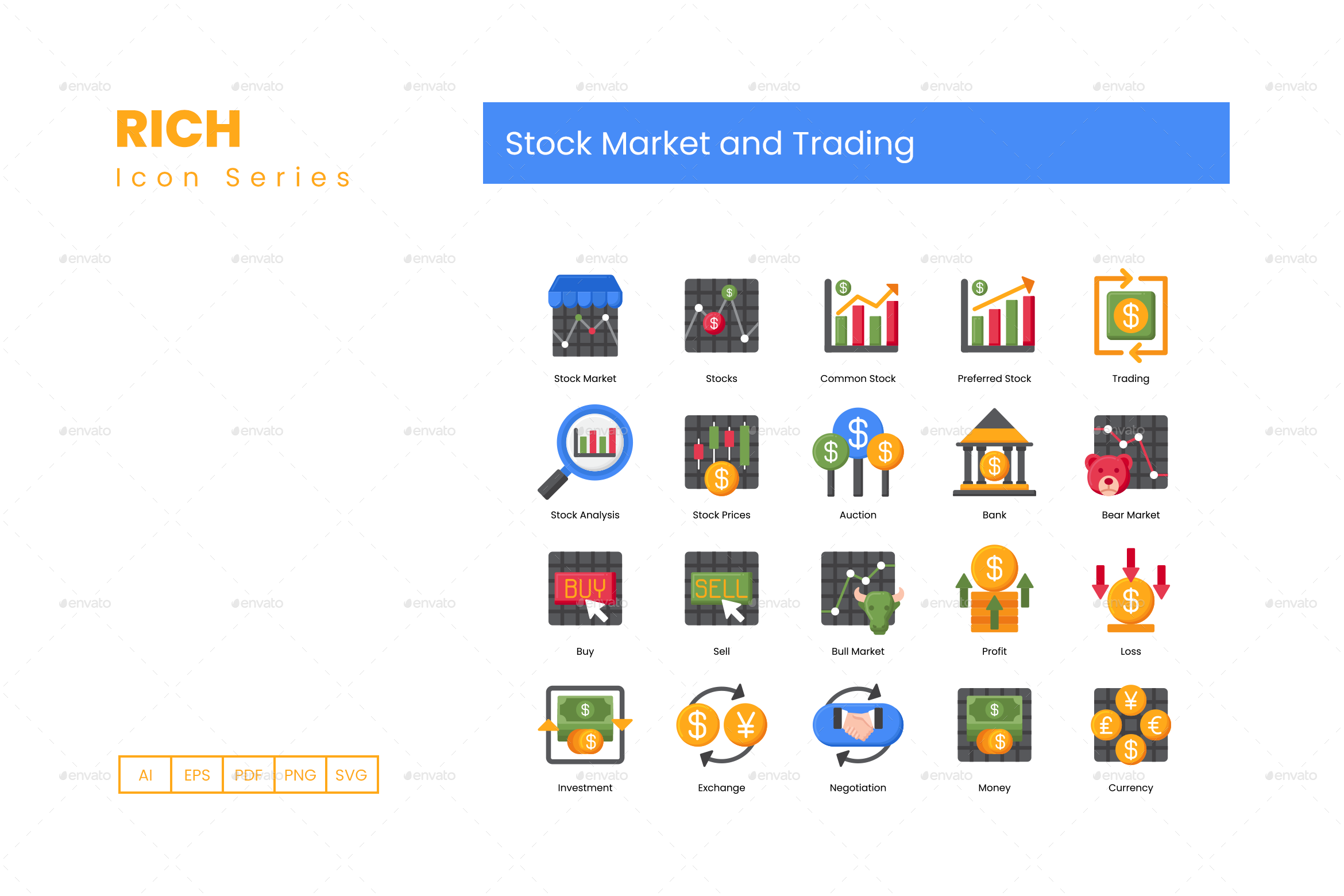 70 Stock Market and Trading Icons | Rich Series, Icons | GraphicRiver