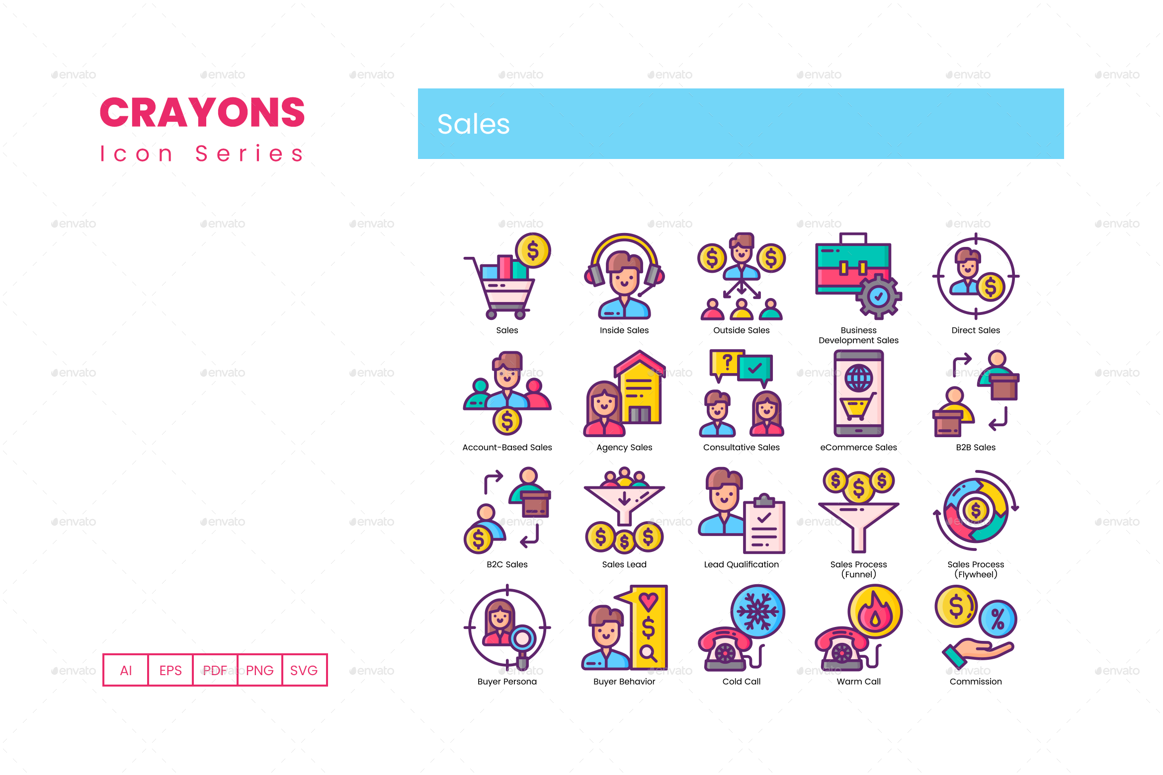 80 Sales Icons | Crayons Series, Icons | GraphicRiver