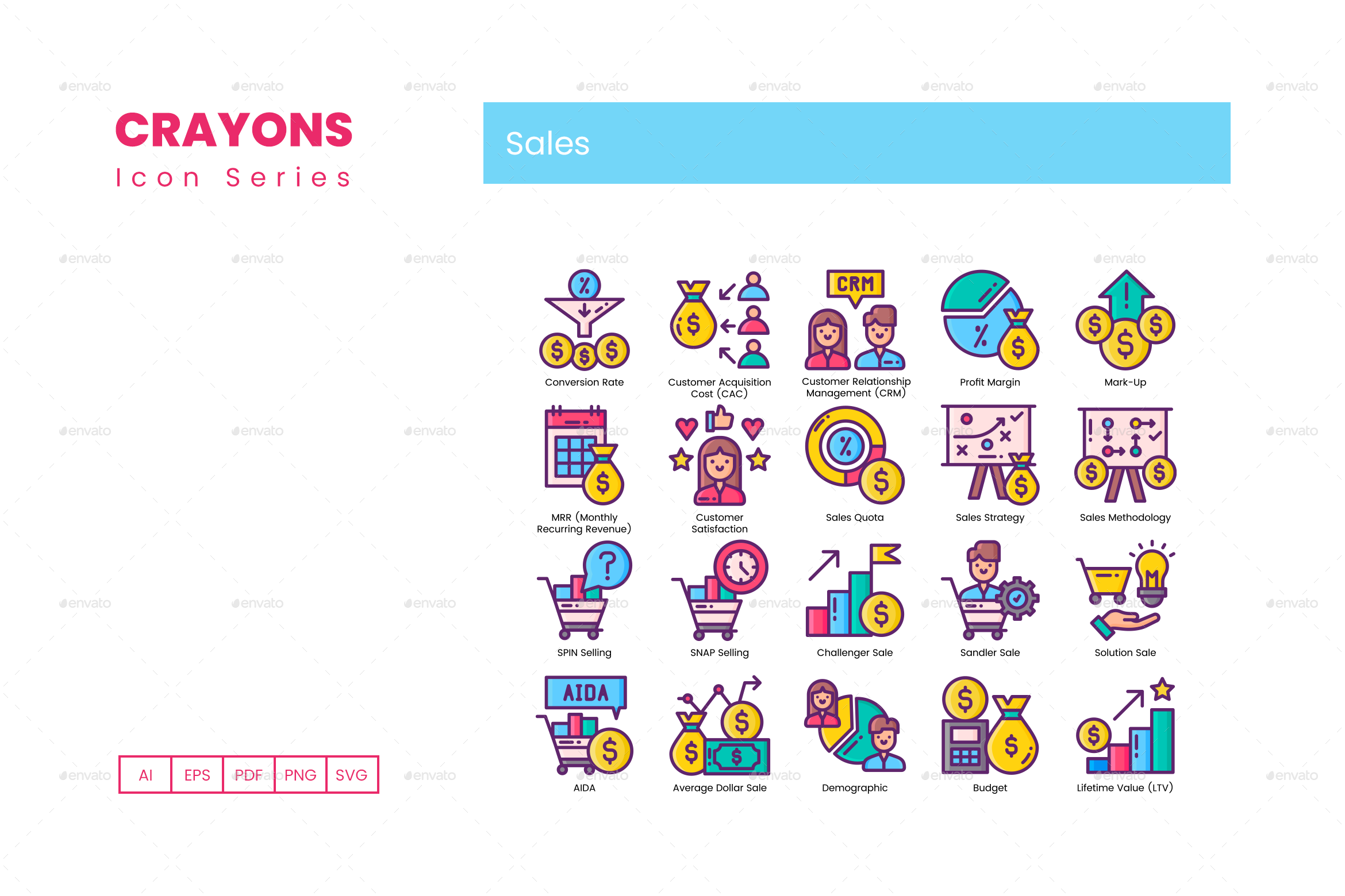 80 Sales Icons | Crayons Series, Icons | GraphicRiver