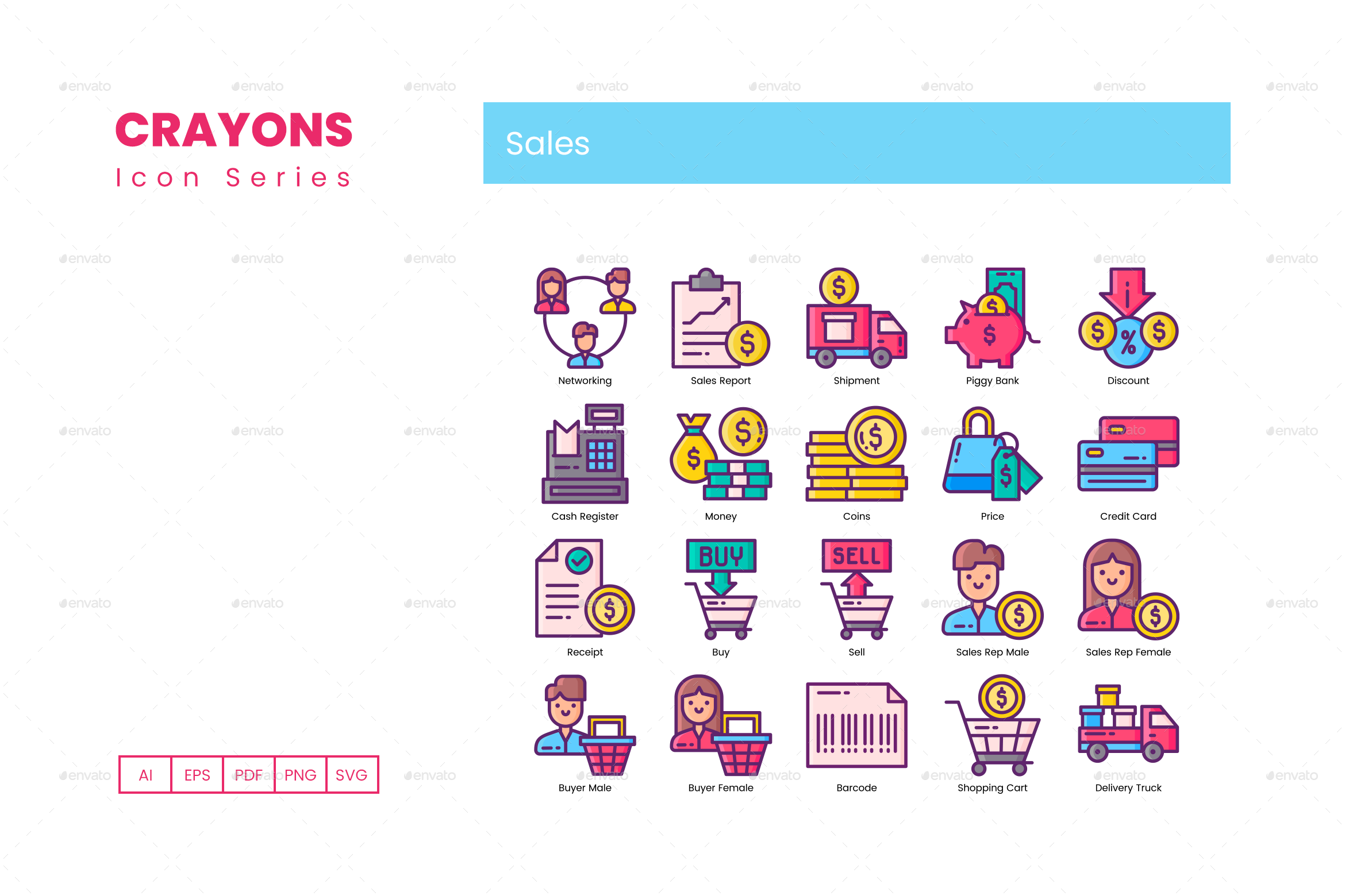 80 Sales Icons | Crayons Series, Icons | GraphicRiver