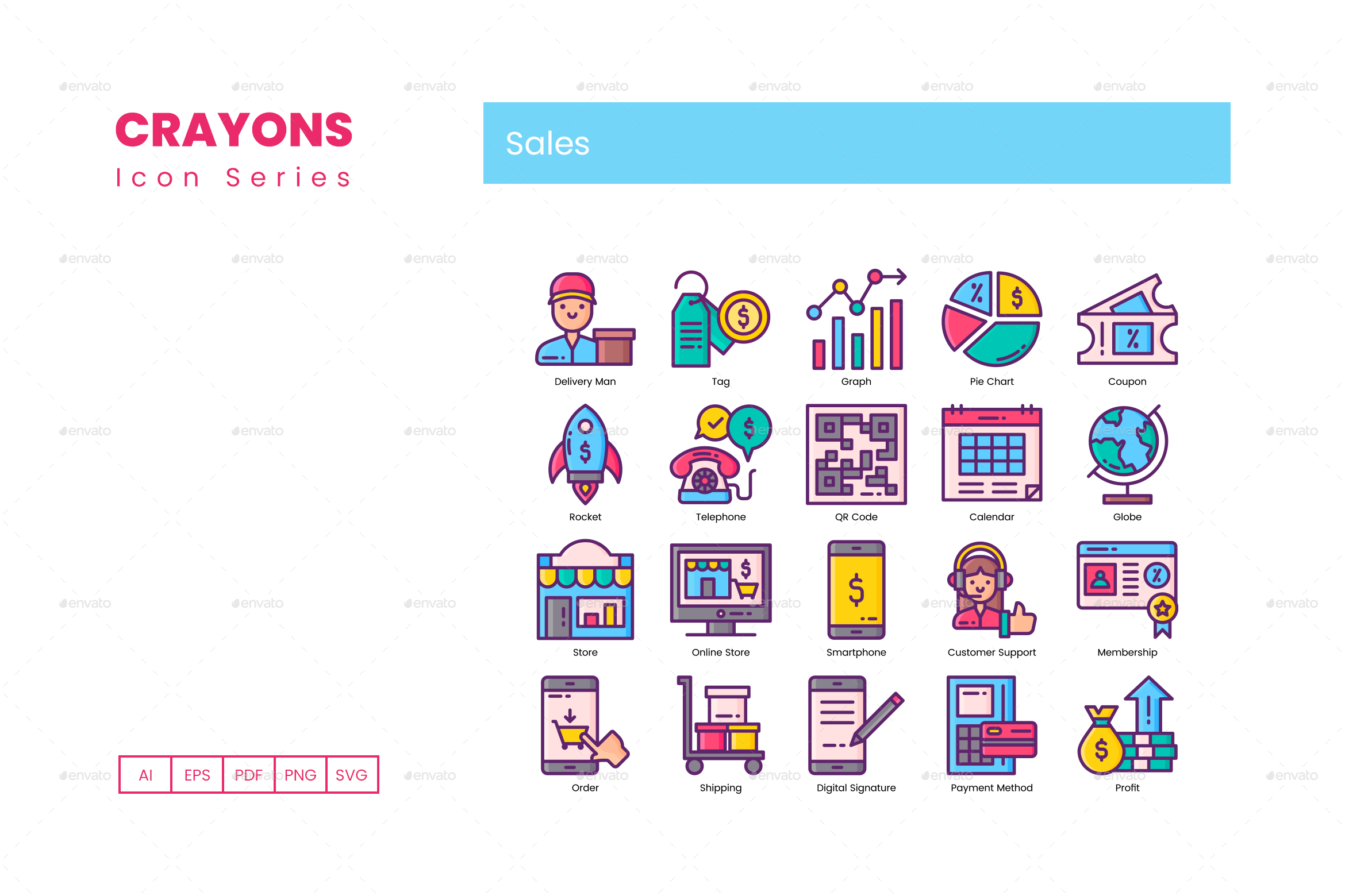 80 Sales Icons | Crayons Series, Icons | GraphicRiver