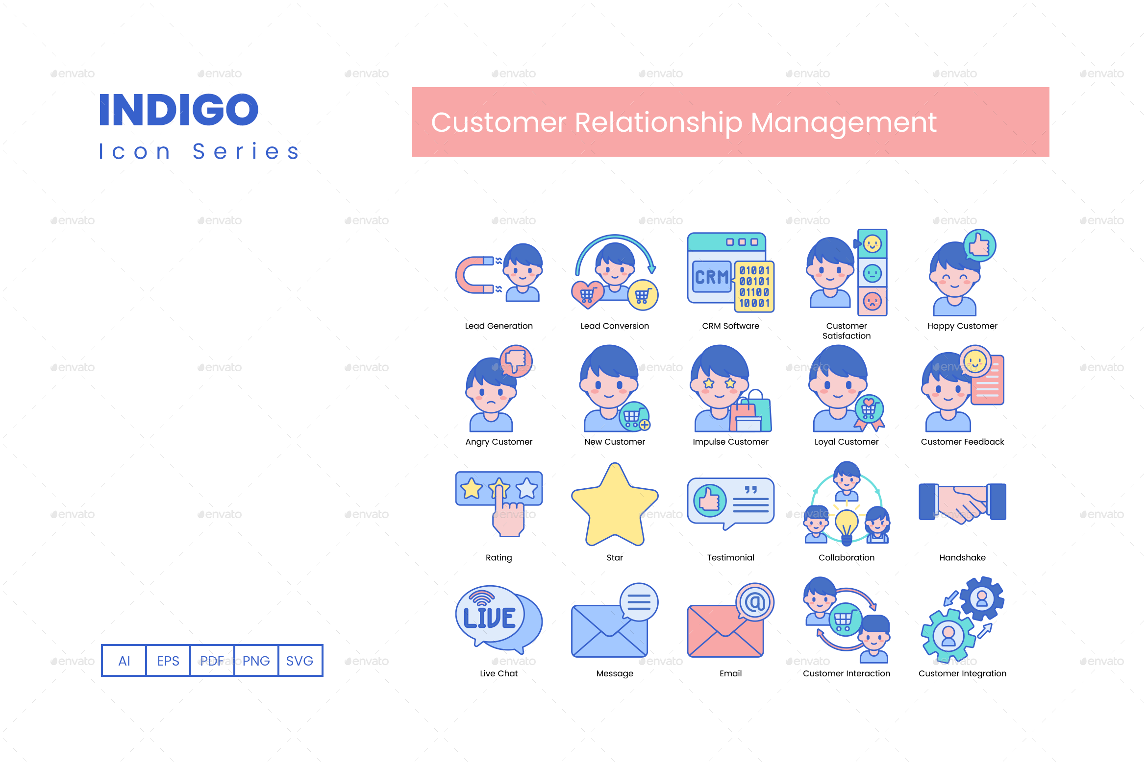 70 Customer Relationship Management Icons | Indigo Series, Icons ...