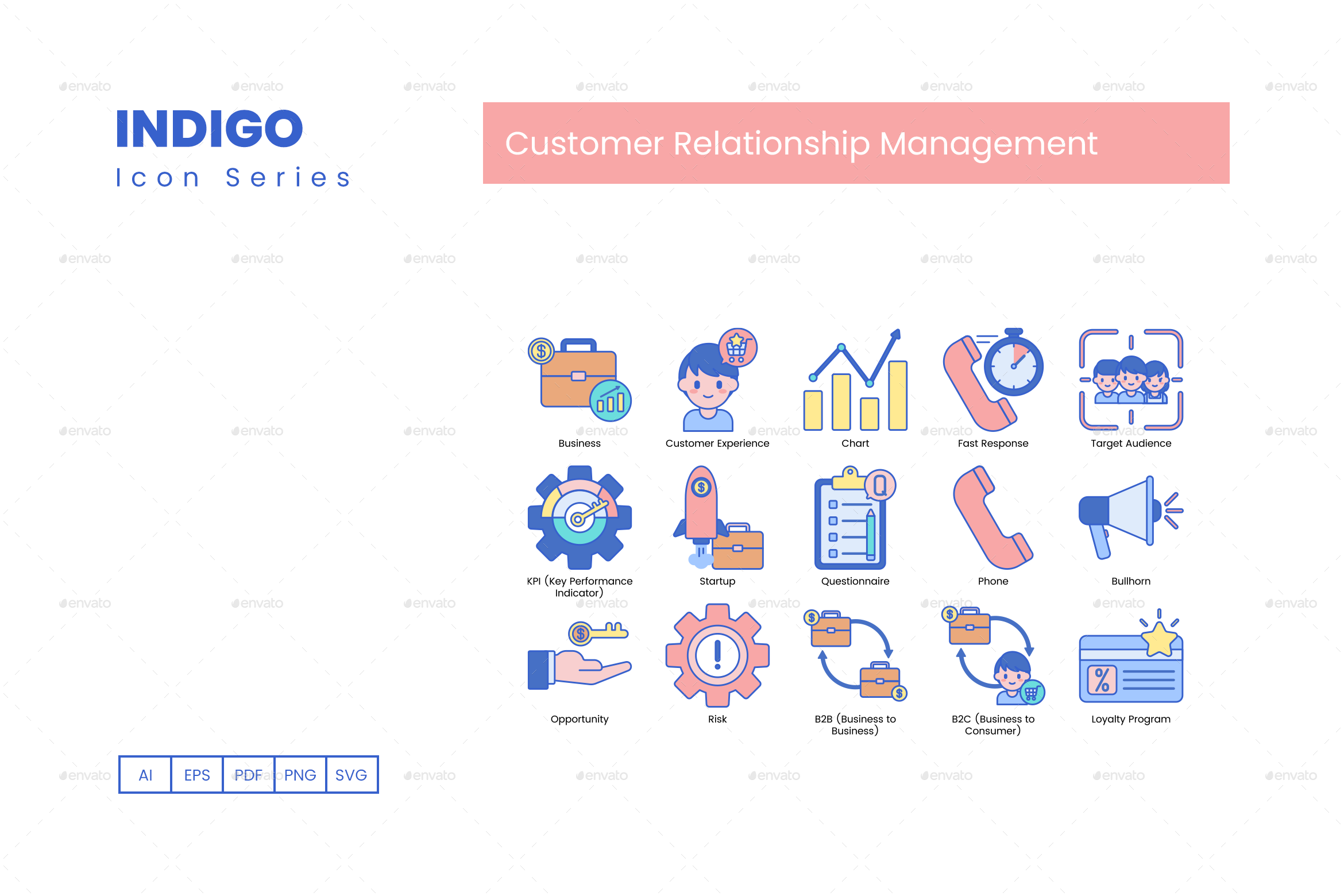 70 Customer Relationship Management Icons | Indigo Series, Icons ...