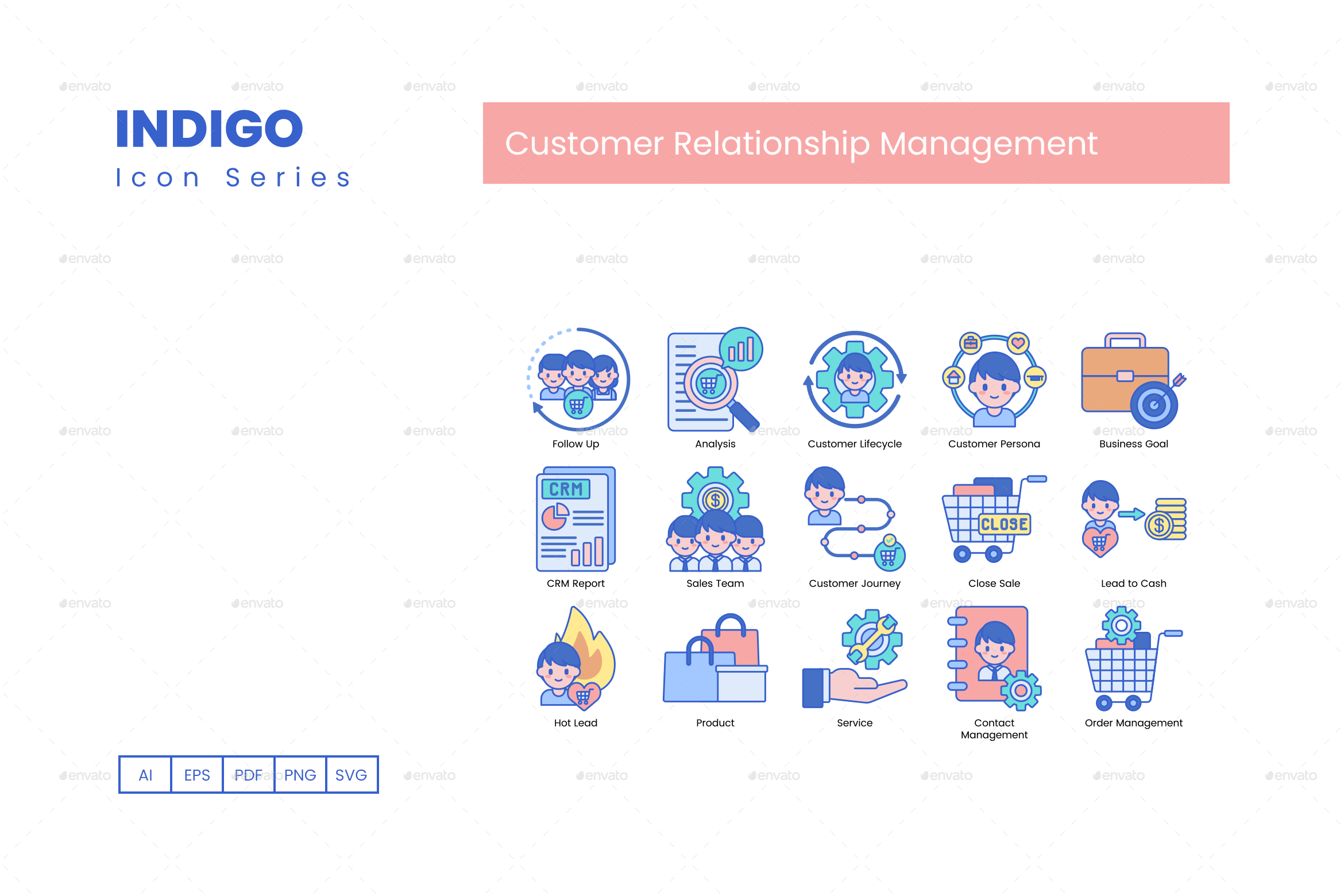 70 Customer Relationship Management Icons | Indigo Series, Icons ...