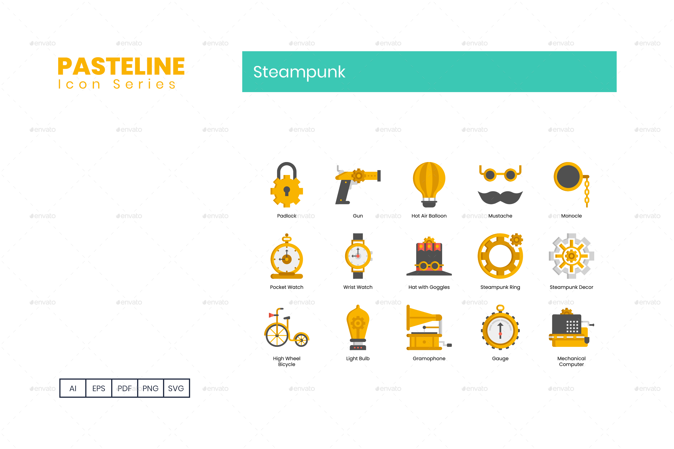 50 Steampunk Icons | Pasteline Series, Icons | GraphicRiver