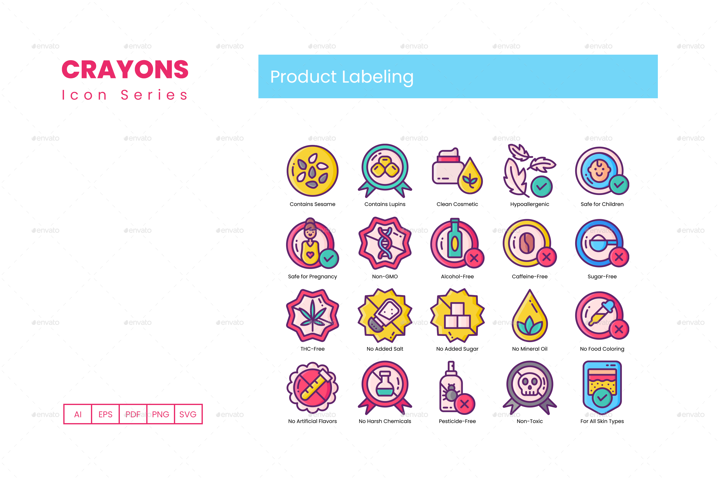 75 Product Labeling Icons | Crayons Series, Icons | GraphicRiver