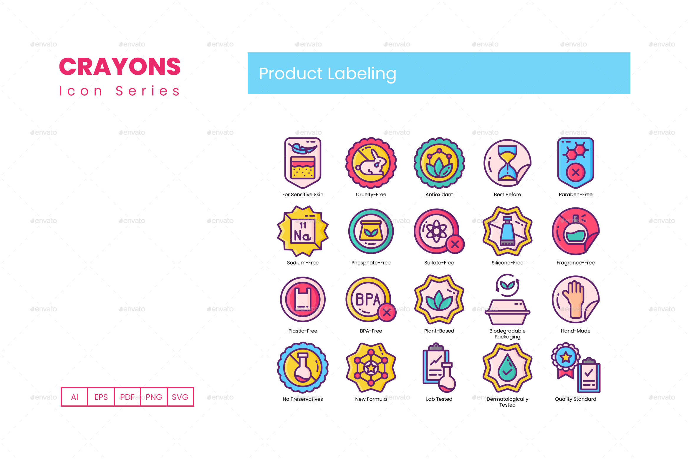 75 Product Labeling Icons | Crayons Series, Icons | GraphicRiver