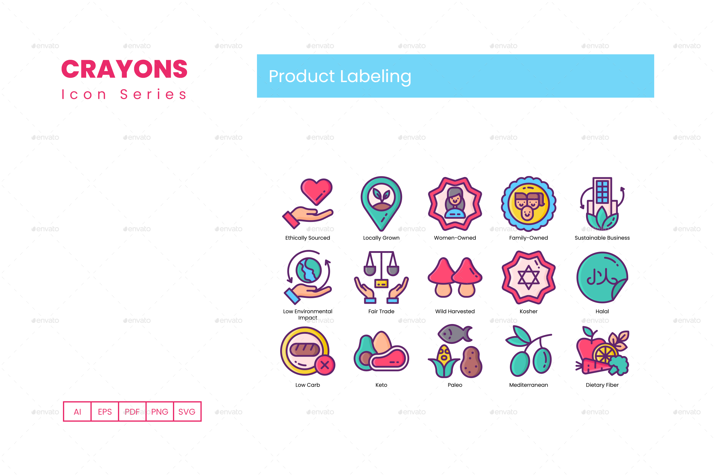 75 Product Labeling Icons | Crayons Series, Icons | GraphicRiver