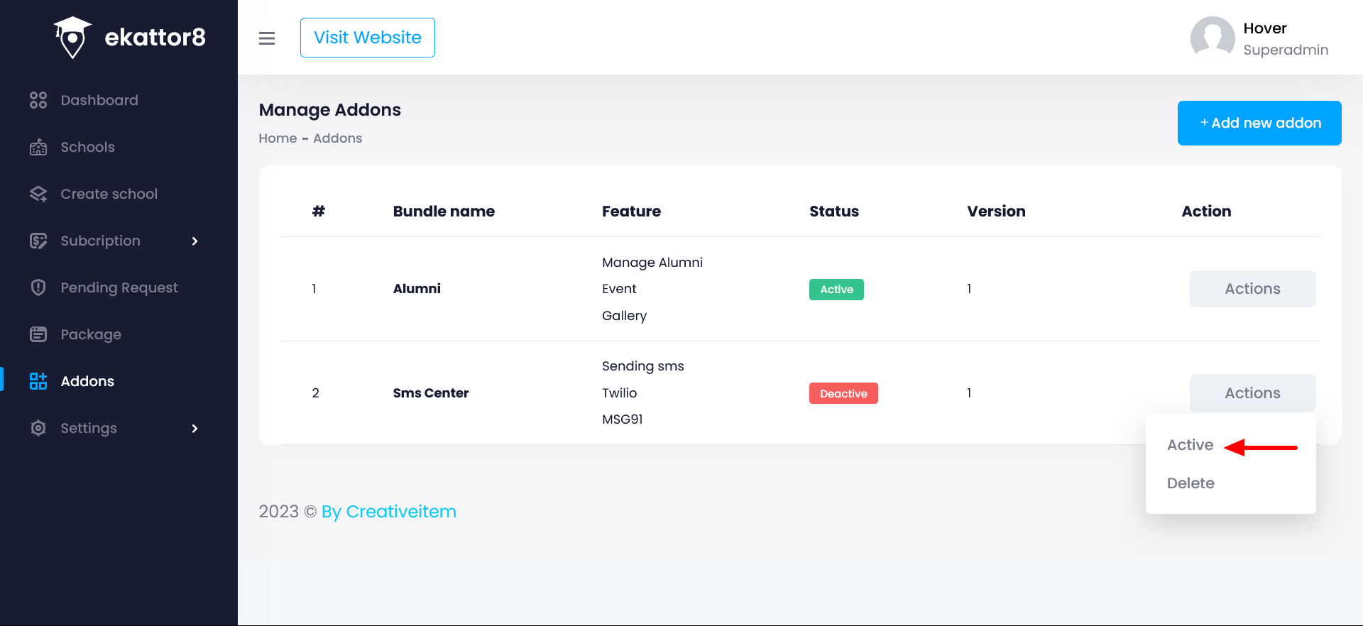 Ekattor 8 School SMS Center Addon by Creativeitem | CodeCanyon