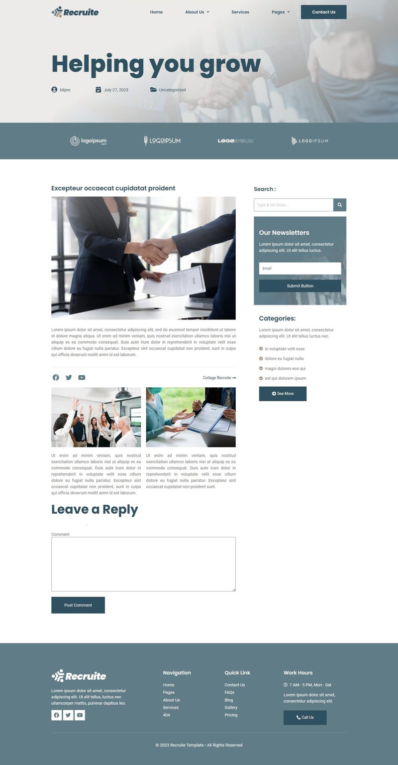 Recruite - Human Resources & Recruitment Elementor Template Kit by Kitpro