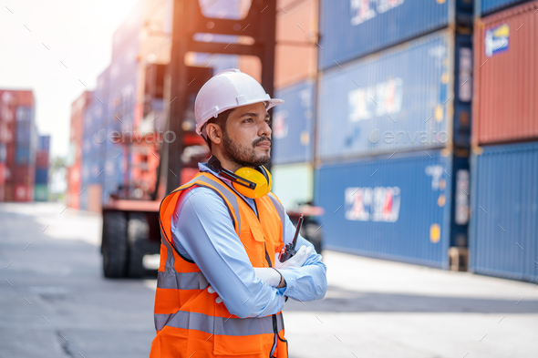 Engineer container cargo working and checking stock into container for ...