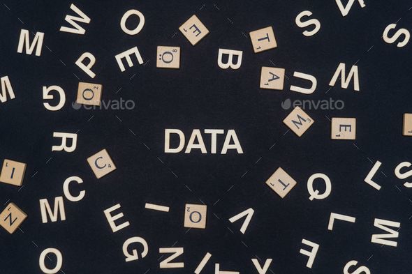 DATA word written on dark paper background. DATA text for your concepts ...